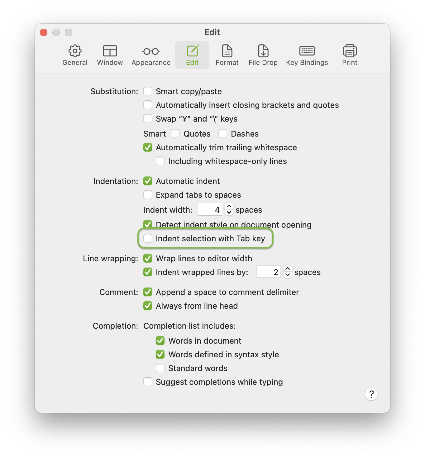 indent selection with Tab key · Issue #1211 · coteditor/CotEditor · GitHub