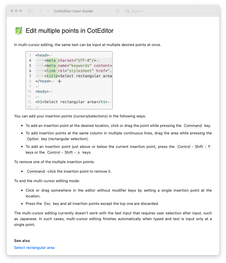 如何进行多行操作？ / How to operate multilines? · Issue #1221 · coteditor/CotEditor · GitHub