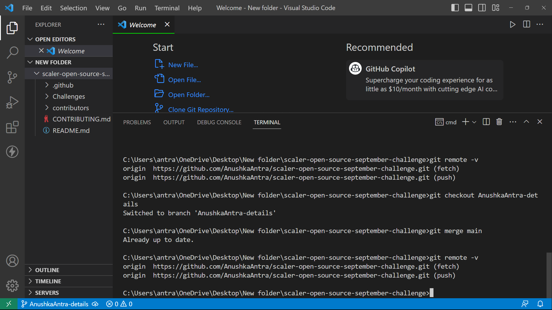 Challenge #1: AnushkaAntra · Issue #741 · scaleracademy/scaler-open-source-september-challenge ...
