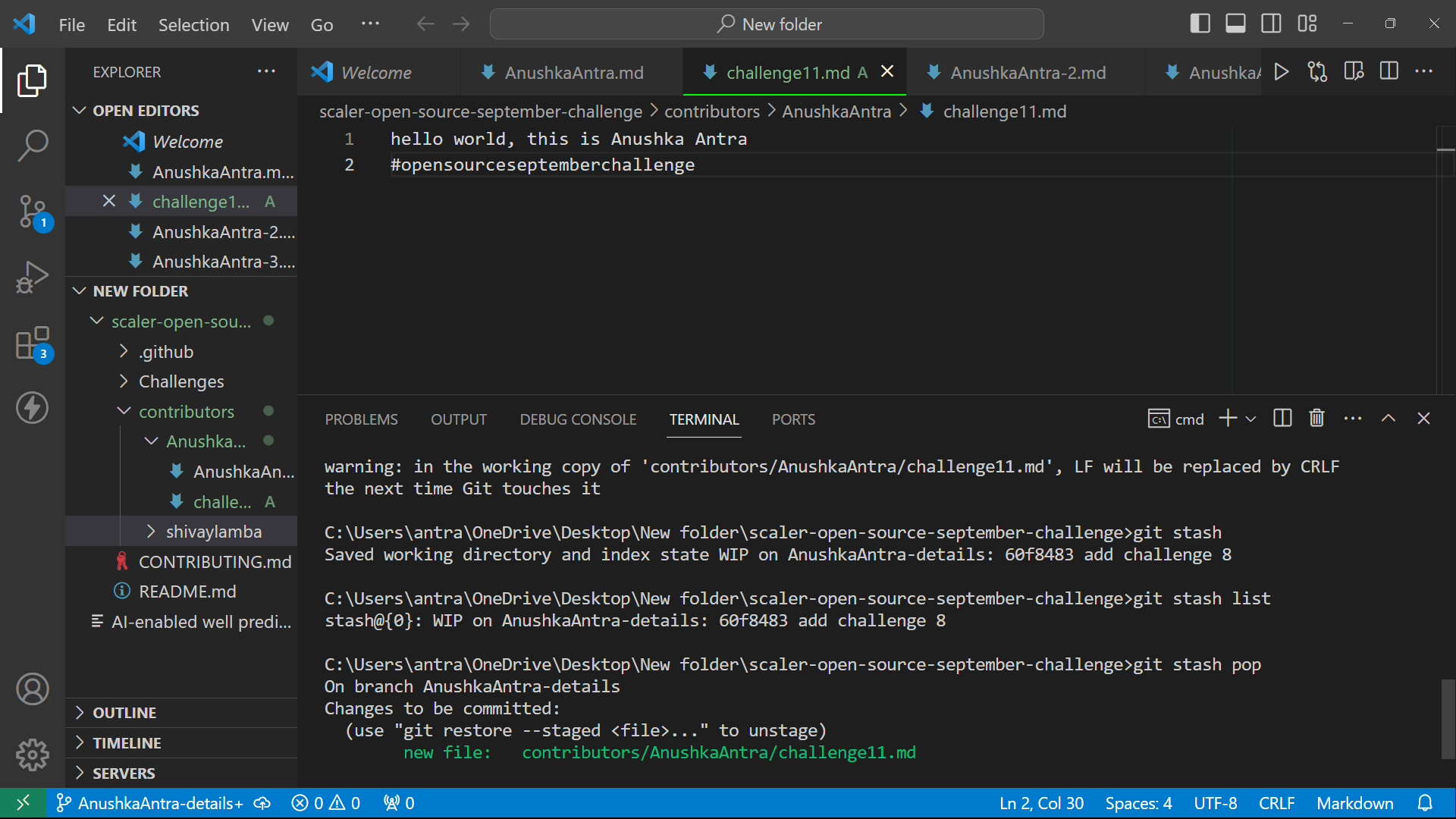 Challenge #1: AnushkaAntra · Issue #741 · scaleracademy/scaler-open-source-september-challenge ...