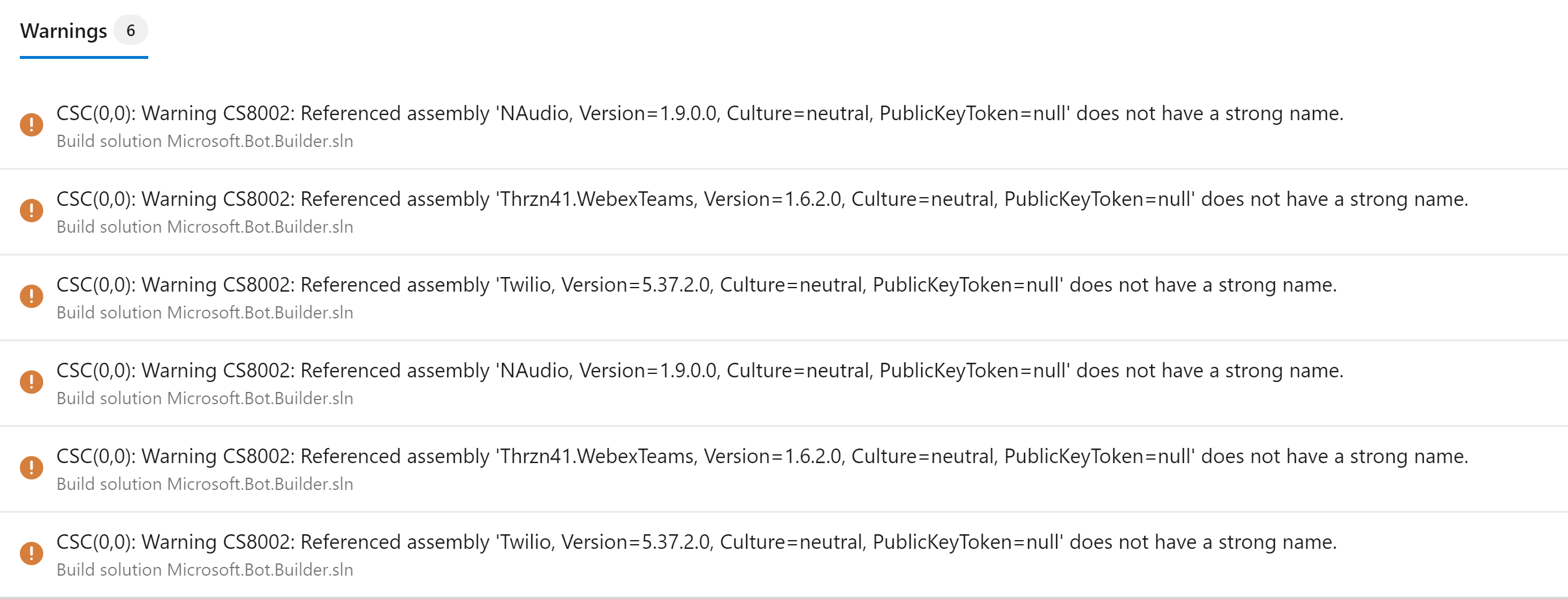 Build Warnings in .Net Daily Build · Issue #4458 · microsoft/botbuilder-dotnet · GitHub