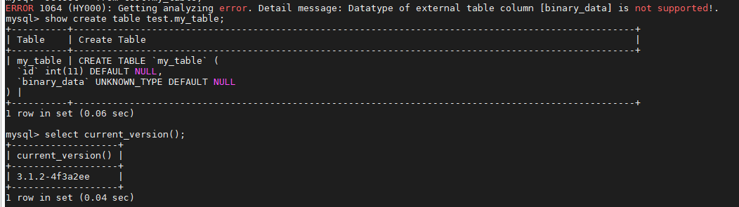 Mysql Catalog Binary Field Types Are Not Supported · Issue 30691 · Starrocksstarrocks · Github 7956