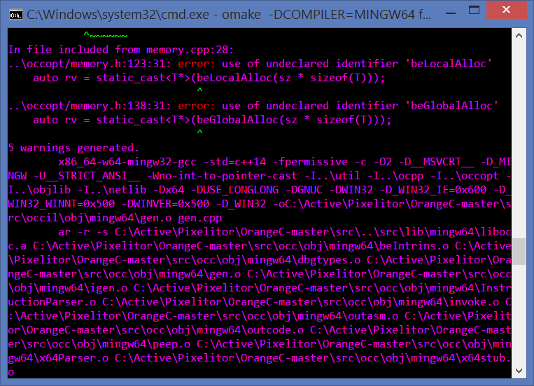Build Failed With Msys2 S Clang64 · Issue 728 · Ladsoft Orangec · Github