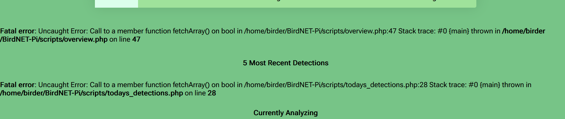 Fatal Error after a few days of operation · Issue #619 · mcguirepr89/BirdNET-Pi · GitHub