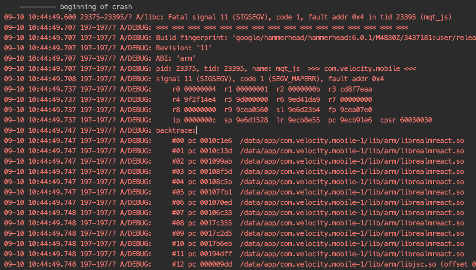 React Native Android Fatal Signal 11 Fault Addr · Issue 3226 · Realmrealm Js · Github