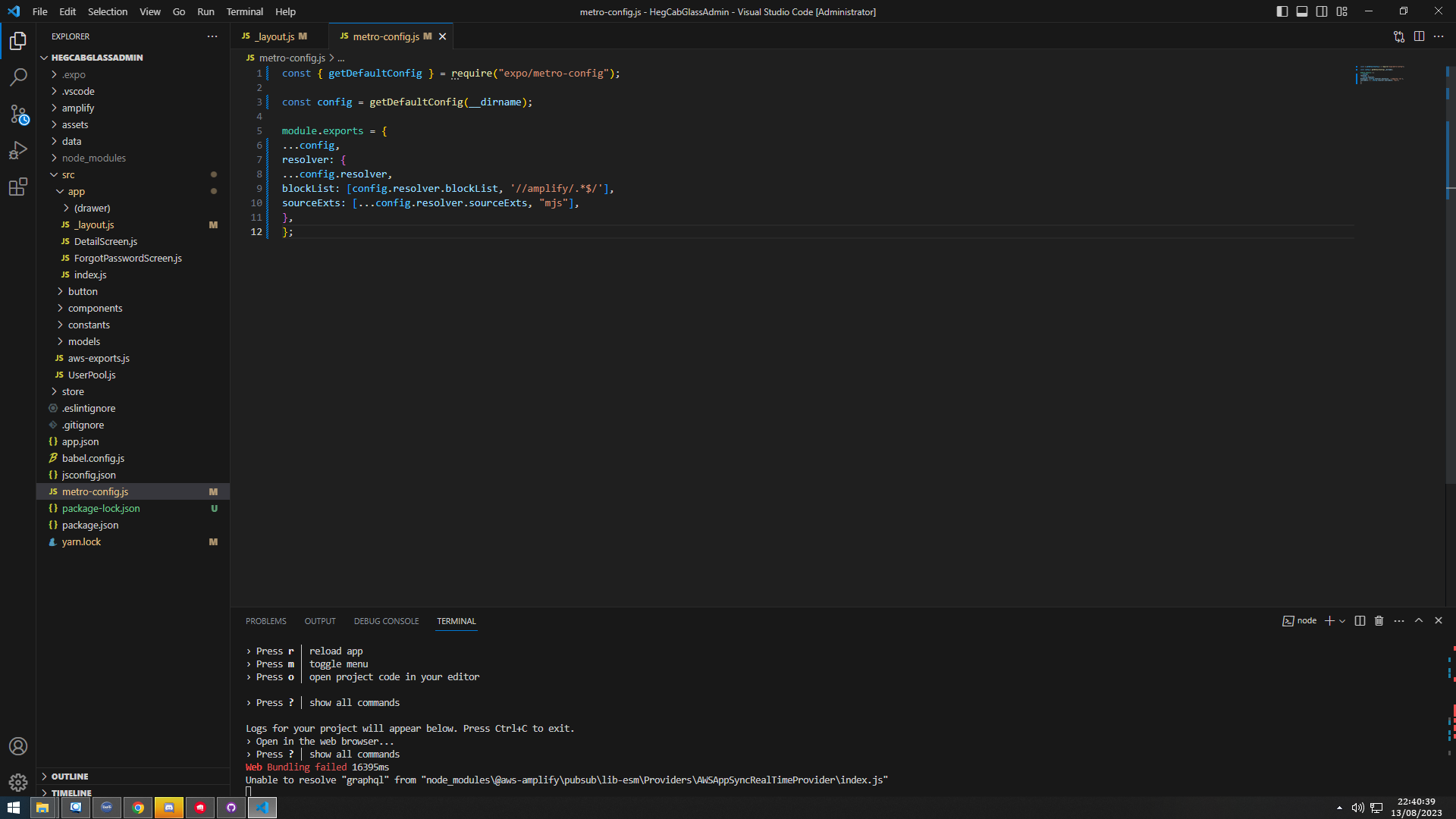 "Unable to resolve "graphql" from "node_modules@aws-amplify\pubsub\lib-esm\Providers ...