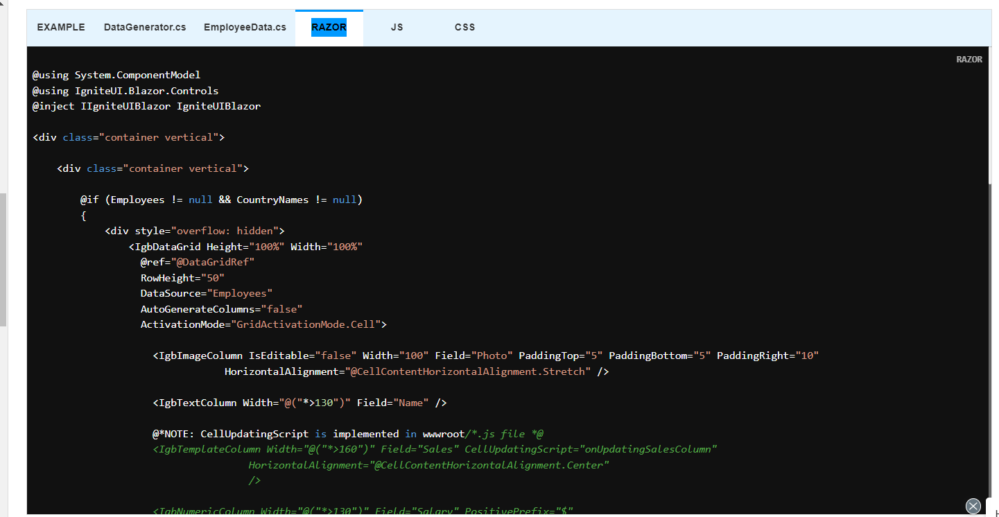 Code Viewer show code incorrectly in Razor tab · Issue #381 · IgniteUI/igniteui-docfx-template ...