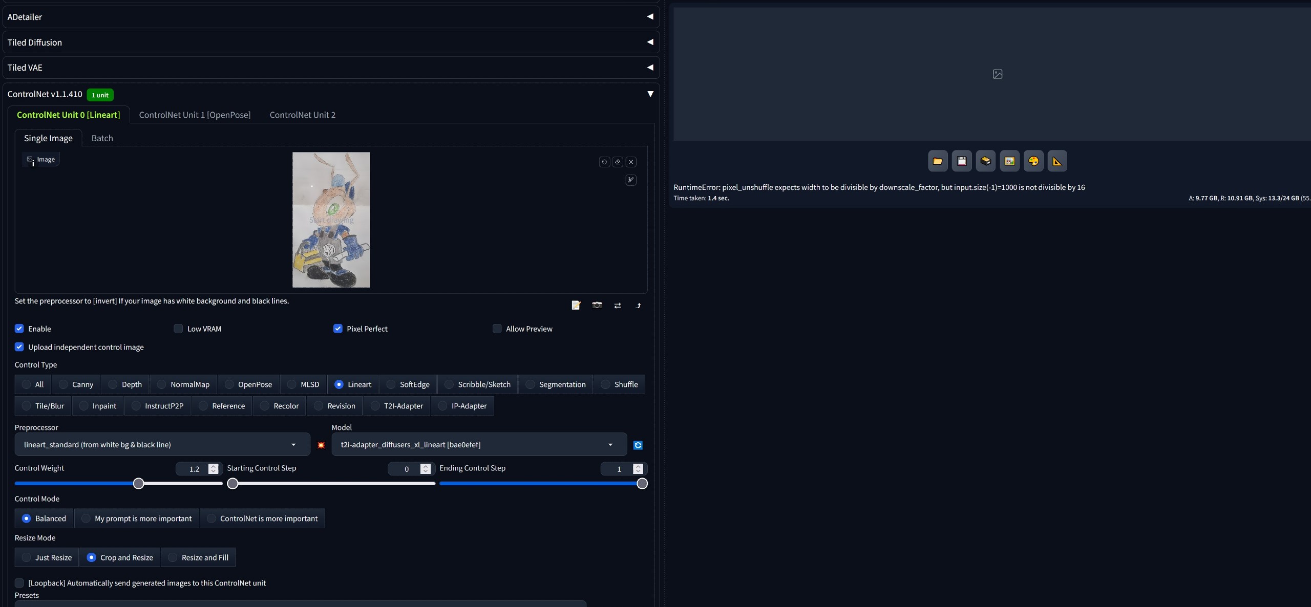 [Bug]: pixel_unshuffle expects width to be divisible by downscale_factor, but input.size(-1 ...