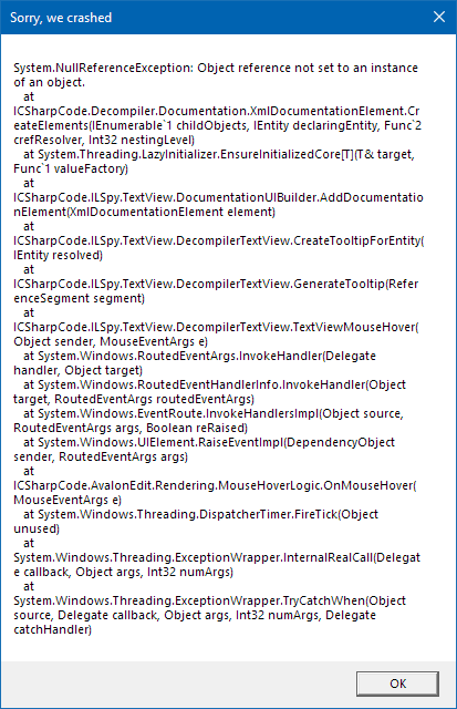 NullReferenceException when hovering over symbol · Issue #2500 · icsharpcode/ILSpy · GitHub