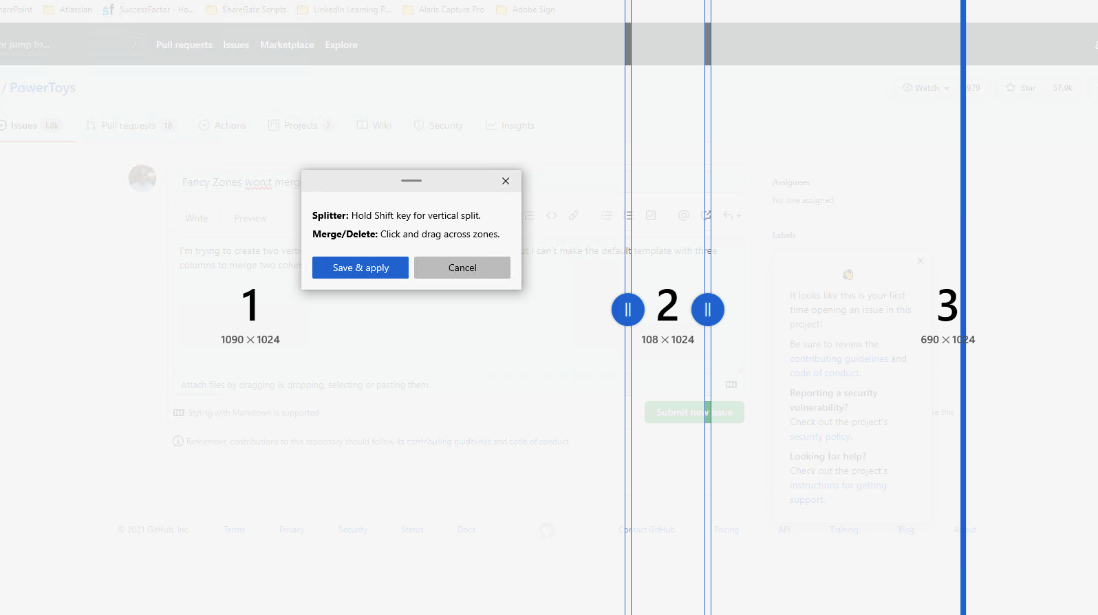 Fancy Zones Wont Merge · Issue 12649 · Microsoftpowertoys · Github 