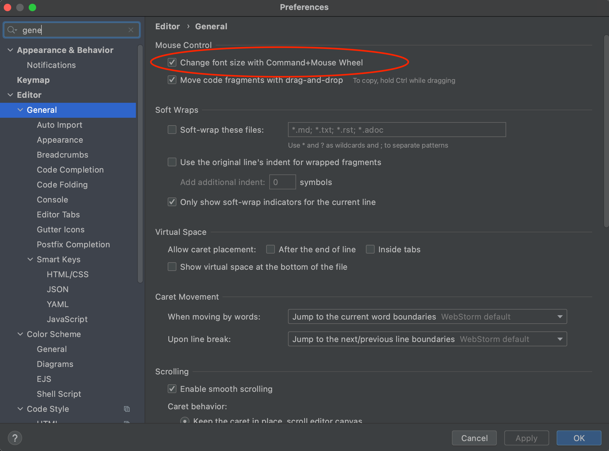 Incompatible with jetbrains webstorm cmd + mouse wheel shortcut [bug ...