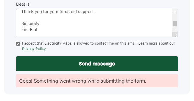 Contact Form Returns Error · Issue 5423 · Electricitymapselectricitymaps Contrib · Github