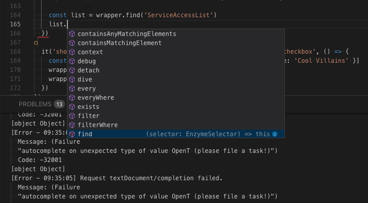 Error: Autocomplete on unexpected type of value OpenT (please file a task!)") Code: -32001 ...