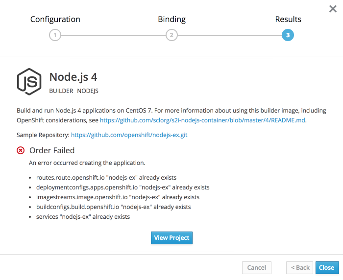 Catalog says "Order Failed" on errors creating from builder image · Issue #311 · openshift ...