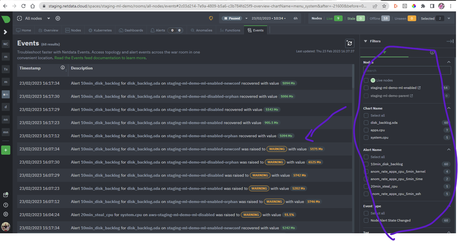 [Bug]: Event filters is missing facets for alert status and event reason. · Issue #740 · netdata ...
