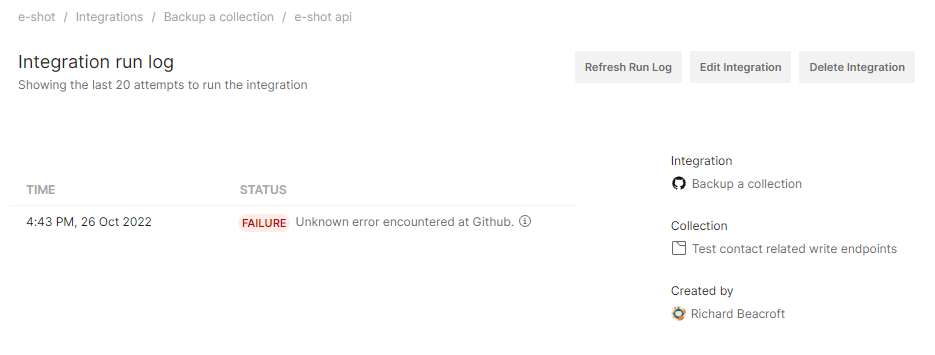 Postman Integration To Github Backing Up Collections Errors With Unknown Error Encountered At