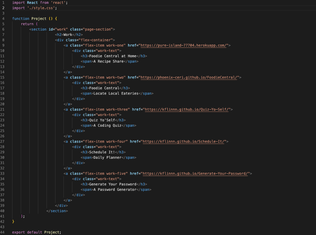 REACT-to-KFlinn-Coding | A portfolio of my work completed with REACT