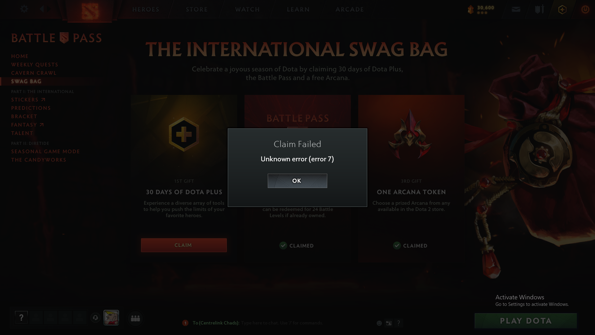 Swag bag dota 2 plus can not be claimed only shows as an error · Issue #4210 · ValveSoftware ...