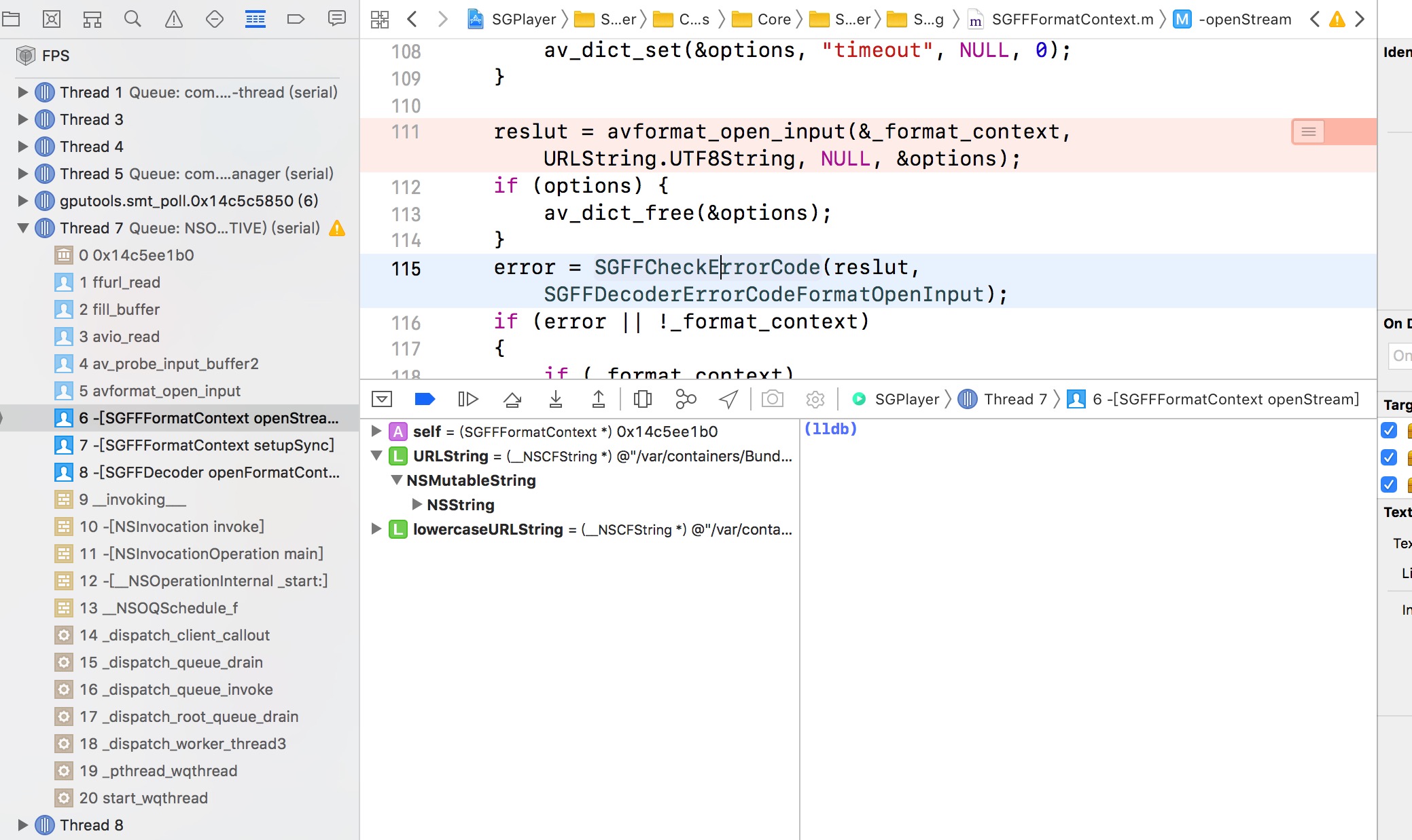 进入FFmpeg就崩溃呢？FFmpeg的库没问题啊，从别的demo拖过来的啊 · Issue #92 · libobjc/SGPlayer · GitHub
