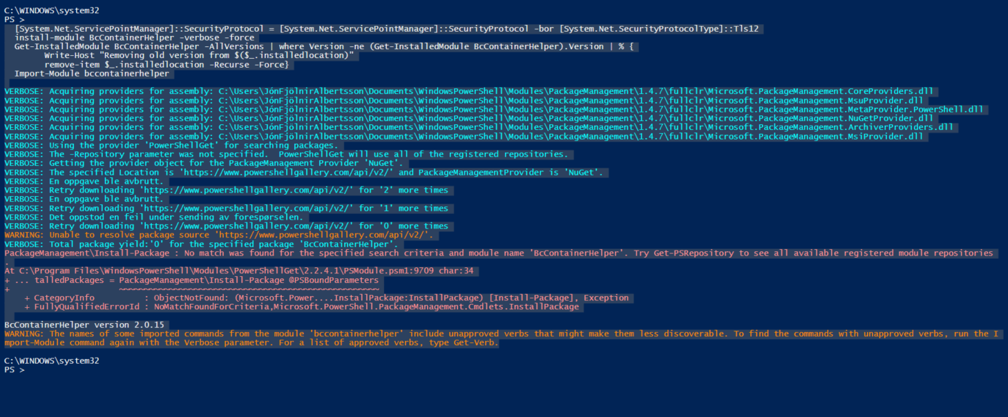 Release Pipeline fails to install BcContainerHelper · Issue #2027 ...