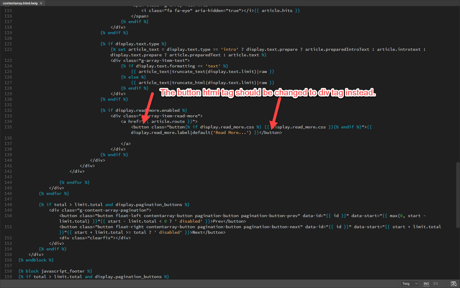 contentarray particle should not use an HTML button element for readmore as it's not within a ...