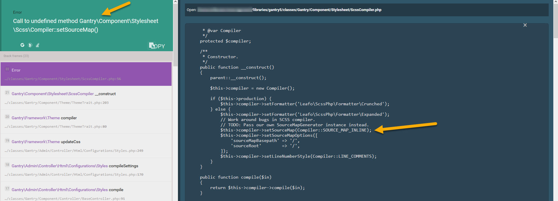 Call To Undefined Method Compilersetsourcemap · Issue 2271 · Gantrygantry5 · Github