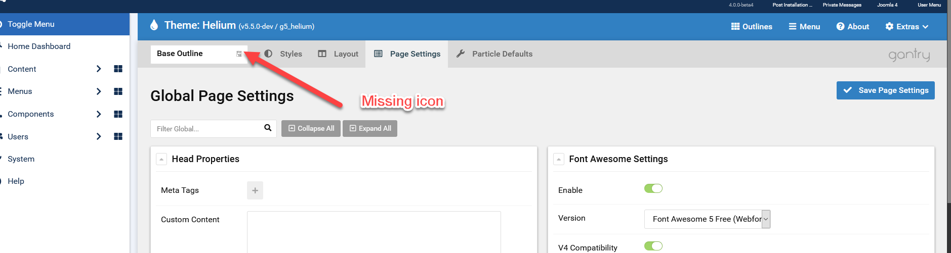 G5.5/J4 - missing icon in Gantry 5 admin on outline selection dropdown. · Issue #2715 · gantry ...