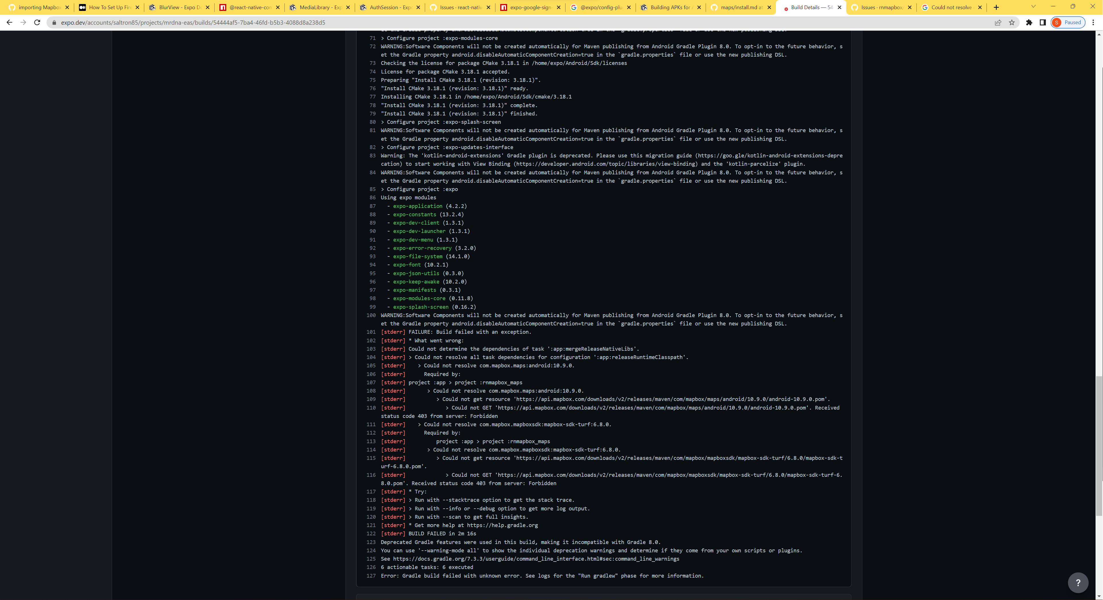 Expo: android error when building app with mapbox and @rnmapbox/maps beta54 · Issue #2367 ...