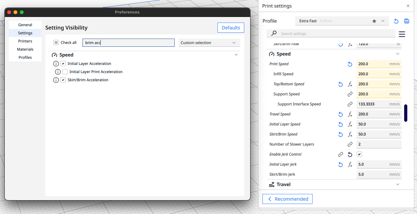 Checked items are not showing up in the print settings, such as brim acceleration · Issue #17042 ...