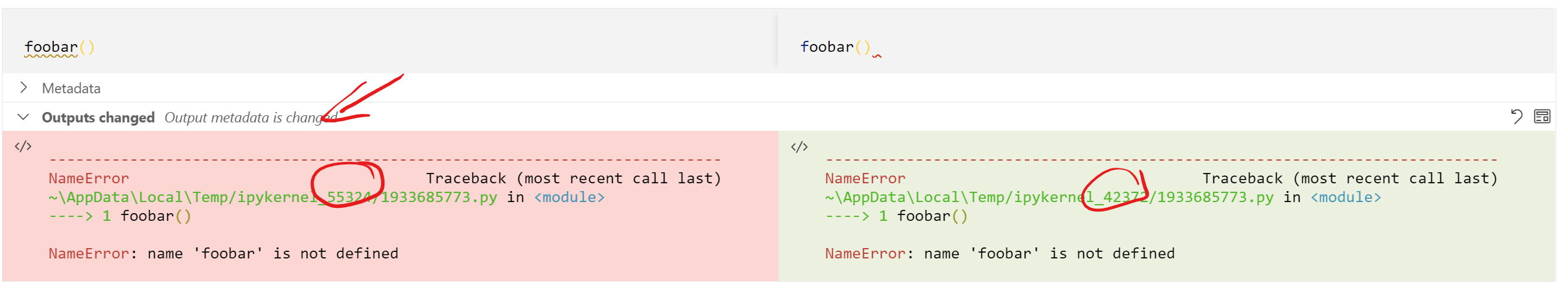 In diff view seeing output metadata changed, but metadata not changed. · Issue #136909 ...