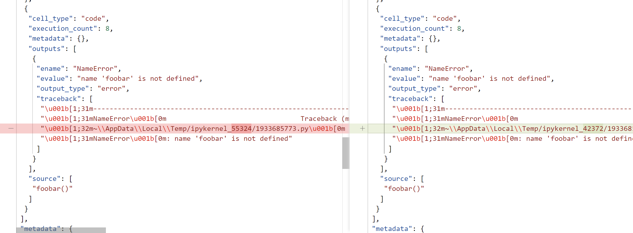 In diff view seeing output metadata changed, but metadata not changed. · Issue #136909 ...