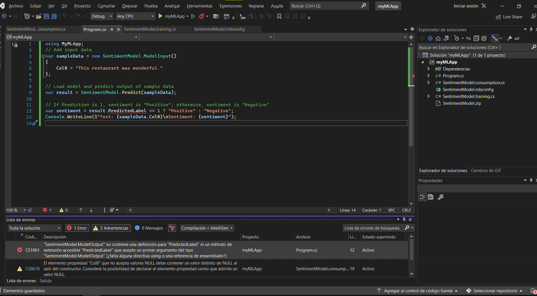 Bug on Tutorial ML.NET · Issue #2259 · dotnet/machinelearning-modelbuilder · GitHub