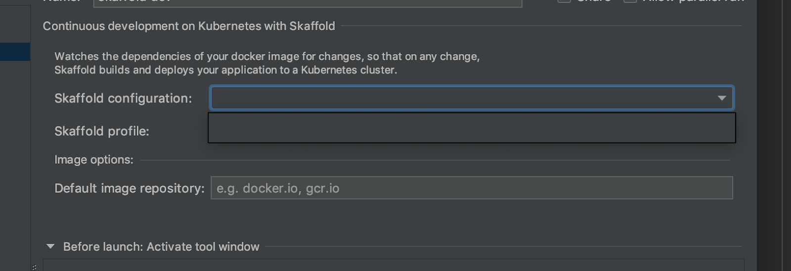 Prompt to create basic Skaffold YAML when there are no Skaffold files available in run target ...