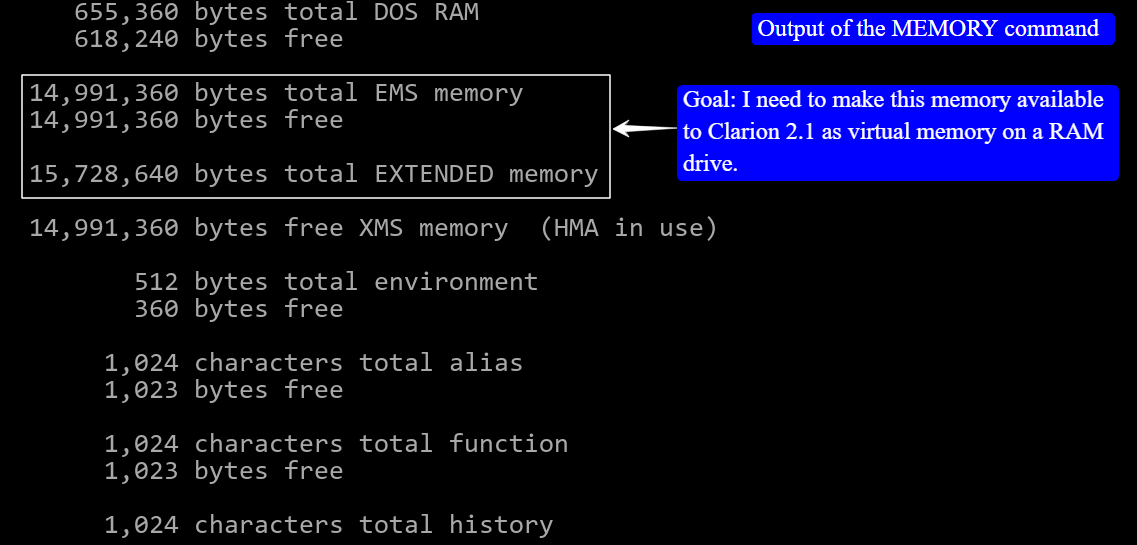 Virtual Memory RAM drive for Clarion 2.1 · Issue #2004 · joncampbell123/dosbox-x · GitHub