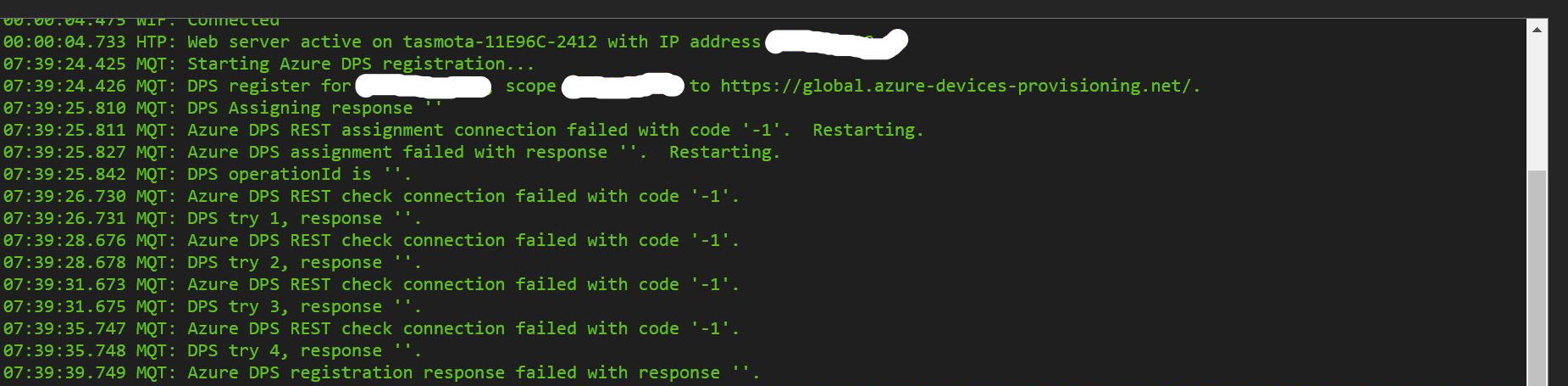 Azure DPS failed to start. · arendst Tasmota · Discussion #19102 · GitHub