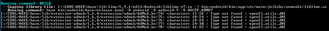 it is giving : Type not found : openfl.utils.JNI · Issue #36 · HaxeExtension/extension-admob ...