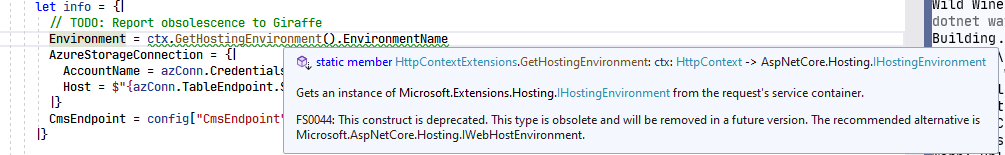 Deprecated construct after migration to ASP.NET Core 6 · Issue #524 · giraffe-fsharp/Giraffe ...