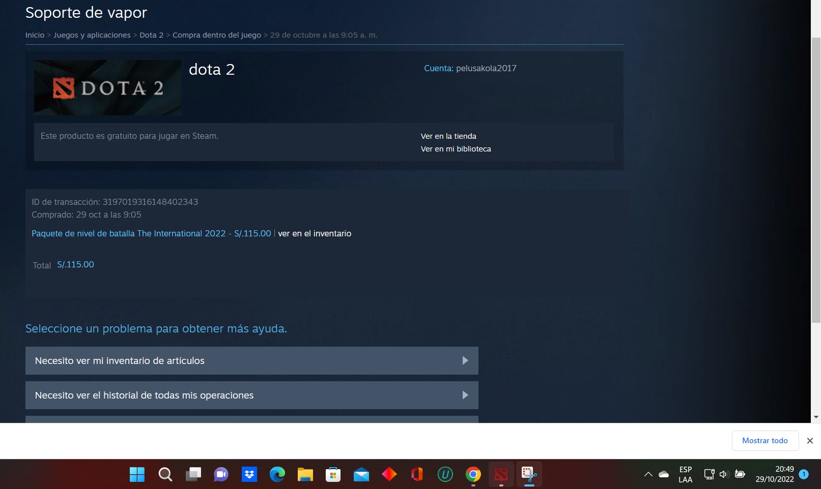 COMPRA DE PACK DE NIVELES BP DE DOTA 2 - NO ENTREGADA · Issue #4485 ...