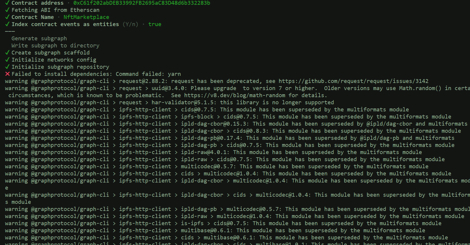Lesson 15 Error during initialization of subgraph using Graph protocol · smartcontractkit full ...