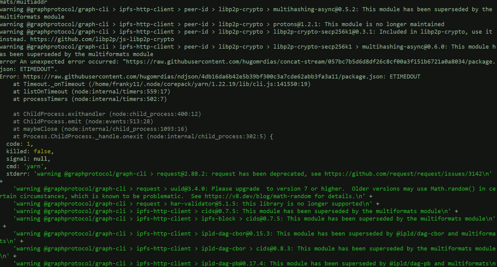 Lesson 15 Error during initialization of subgraph using Graph protocol · smartcontractkit full ...