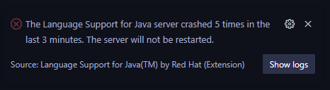 The Language Support for Java server crashed 5 times in the last 3 ...