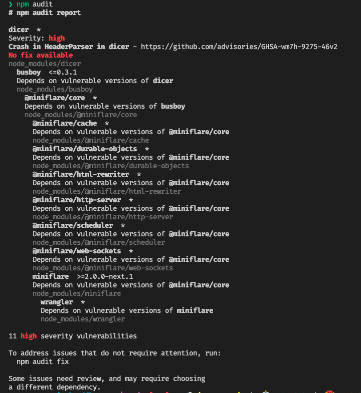Miniflare Is Throwing High Severity Vulnerabilities As A Wrangler2 Dependency · Issue 267