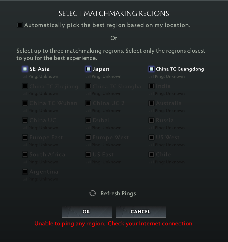 Unable To Ping Any Region Check Your Internet Connection Even Though It Was Fine Before 