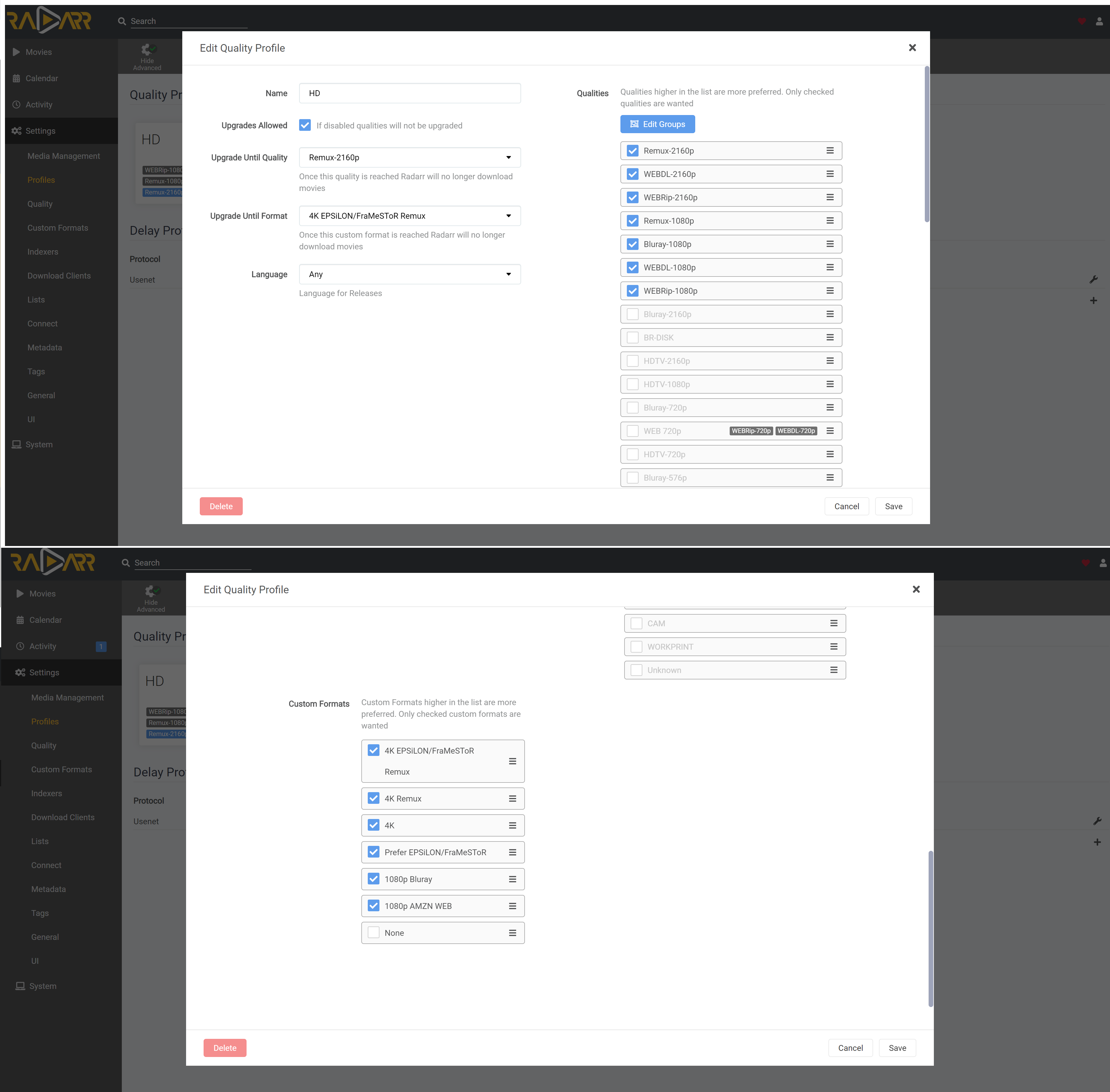 Custom format cutoff doesn't seem to work when quality cutoff is ...