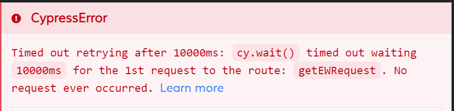 cy.wait() always gives a timeout error: No request ever occurred ...
