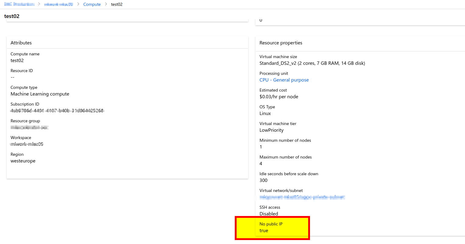 enable_node_public_ip doesn't have any effect in AmlCompute.provisioning_configuration due to ...