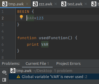 Wrong inspection: Delete unused global variable · Issue #176 · xonixx/intellij-awk · GitHub
