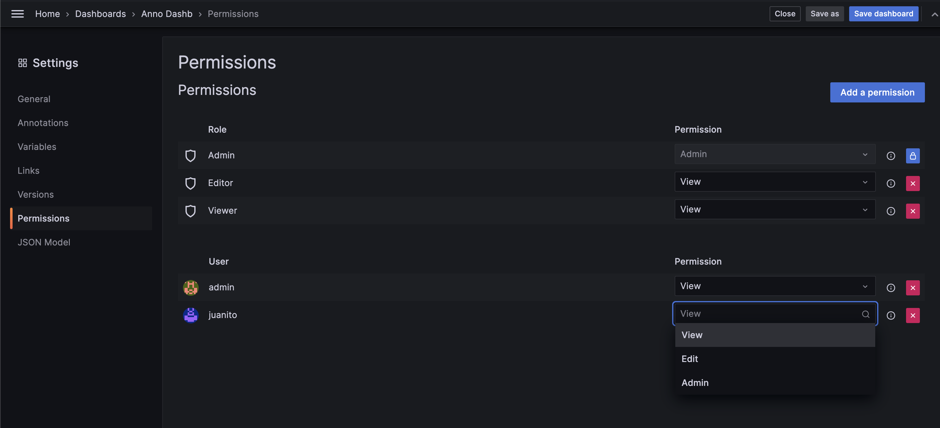Task: when admin adds Admin or Edit permission to a user for a dashboard, public dashboard ...