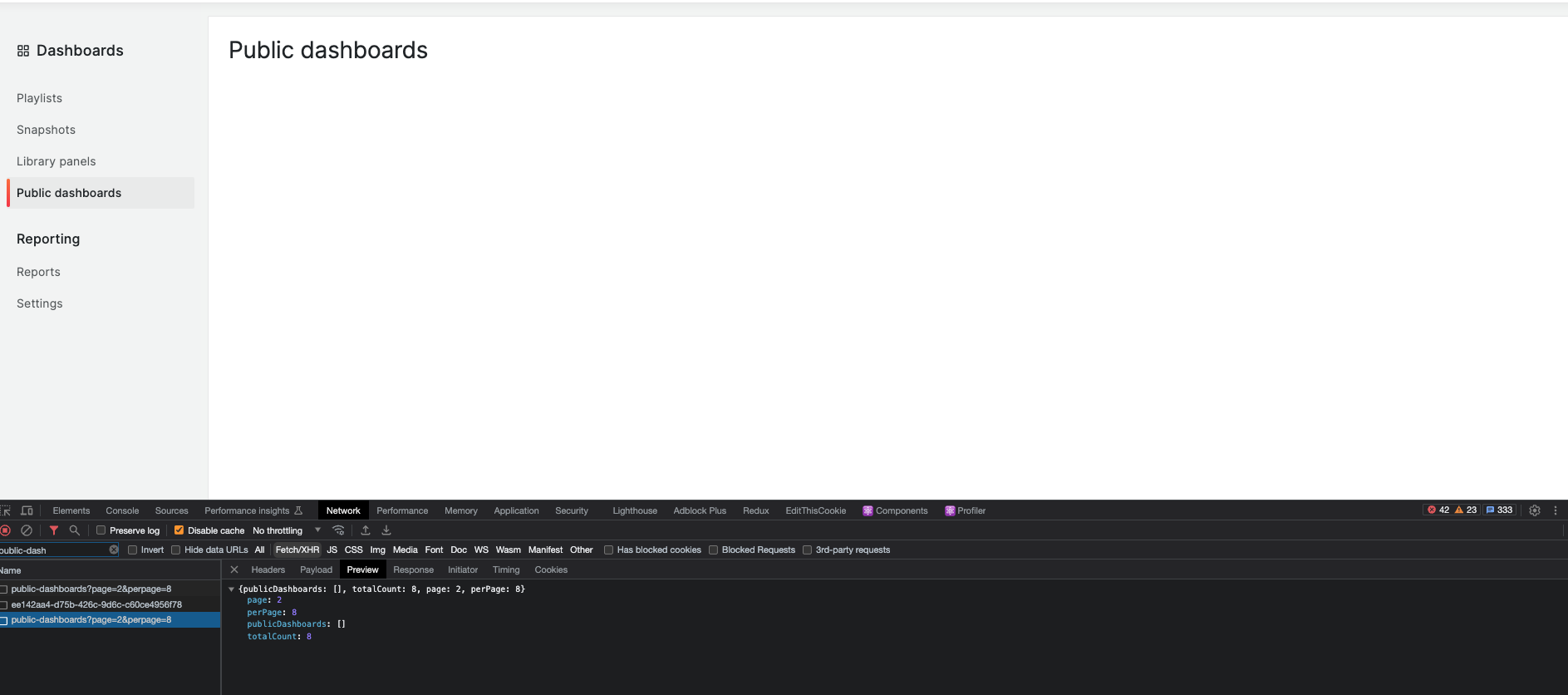 Bug: When deleting last item of a specific page in public dashboard list, then empty list is ...