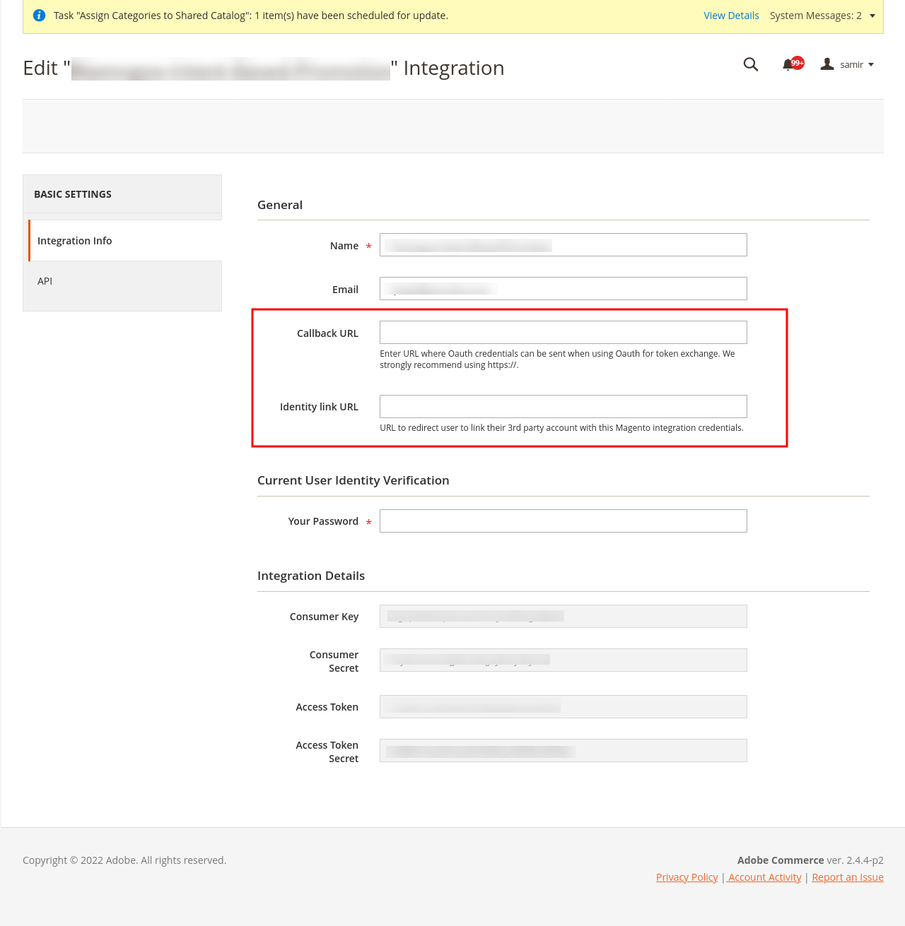 "Integration not secure" warning showing in list of integration, if field values of "Callback ...